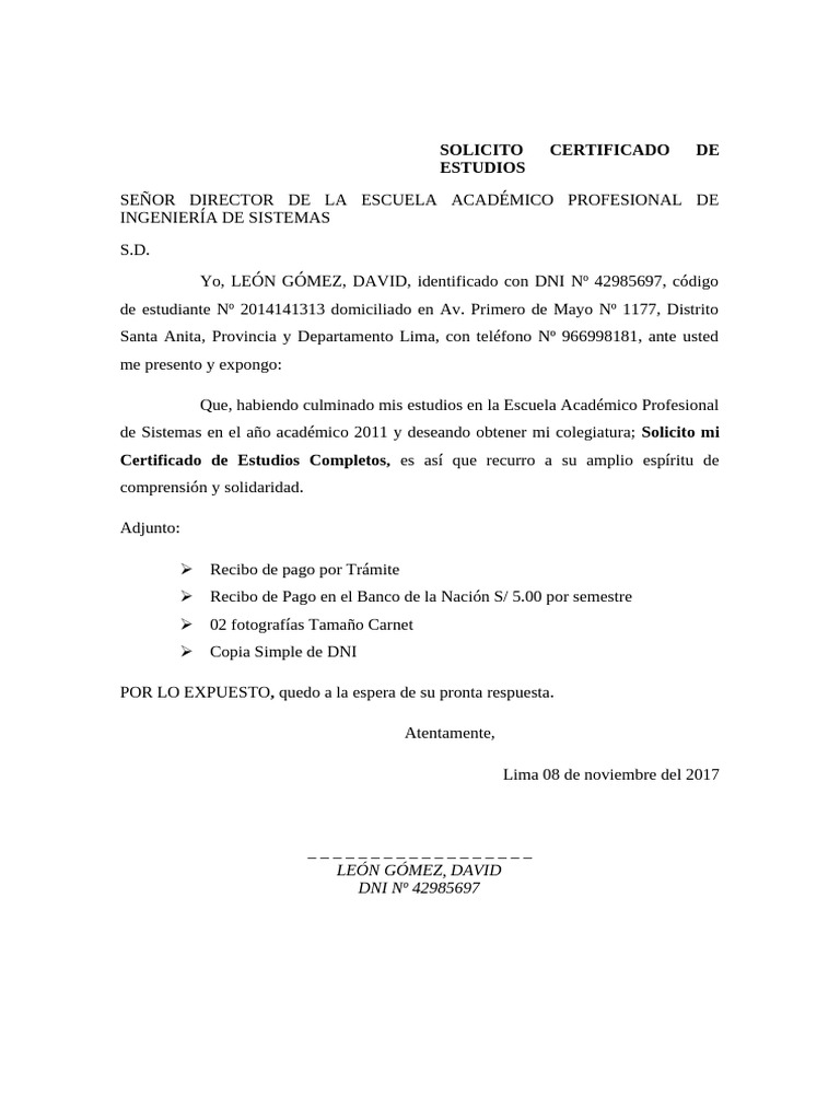 Solicitud de Certificado de Estudios | PDF