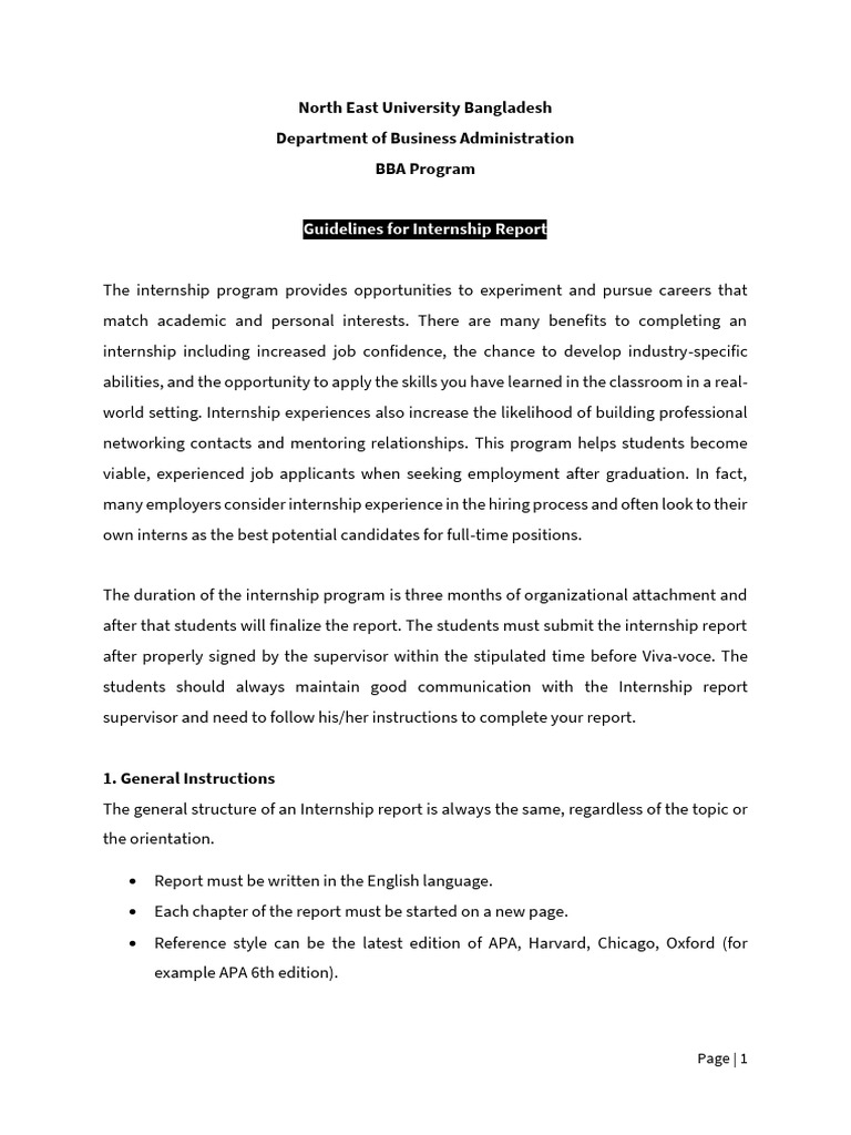 Internship Report Guidelines for BBA Students | PDF | Data Analysis | Data