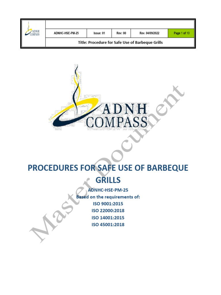 ADNHC-HSE-PM-25 SOP - Safe Use of Barbeque Grills | PDF | Barbecue | Food Safety