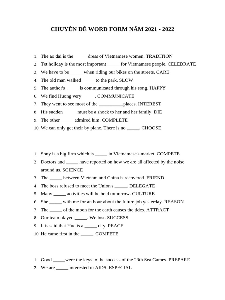 CHUYÊN ĐỀ WORD FORM NĂM 2021 - 1 | PDF | Vietnam War