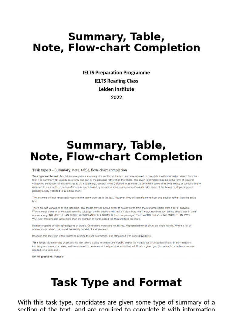 10 - Summary, Note, Table, Flow-Chart Completion | PDF