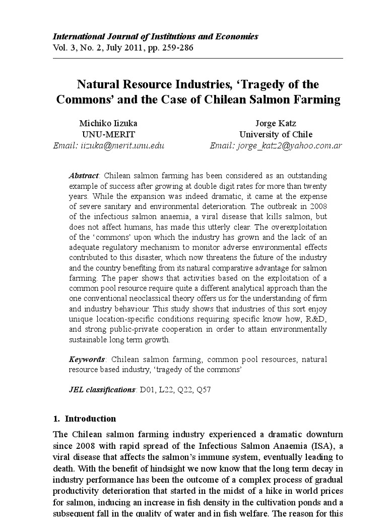 Natural Resource Industries, Tragedy of The Commons' and The Case of ...