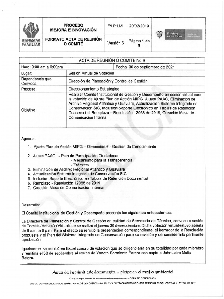 Acta Firmada Cigd Votacion Virtual 30 Sep 2021 | PDF