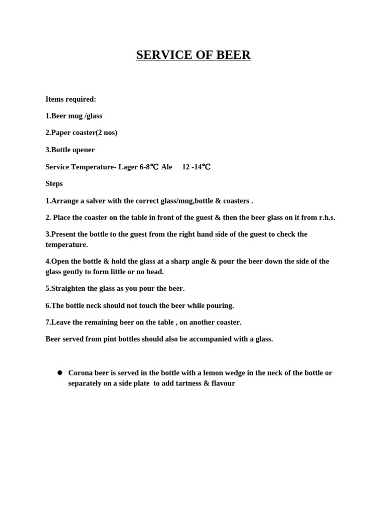 Service of Beer | PDF | Cooking, Food & Wine