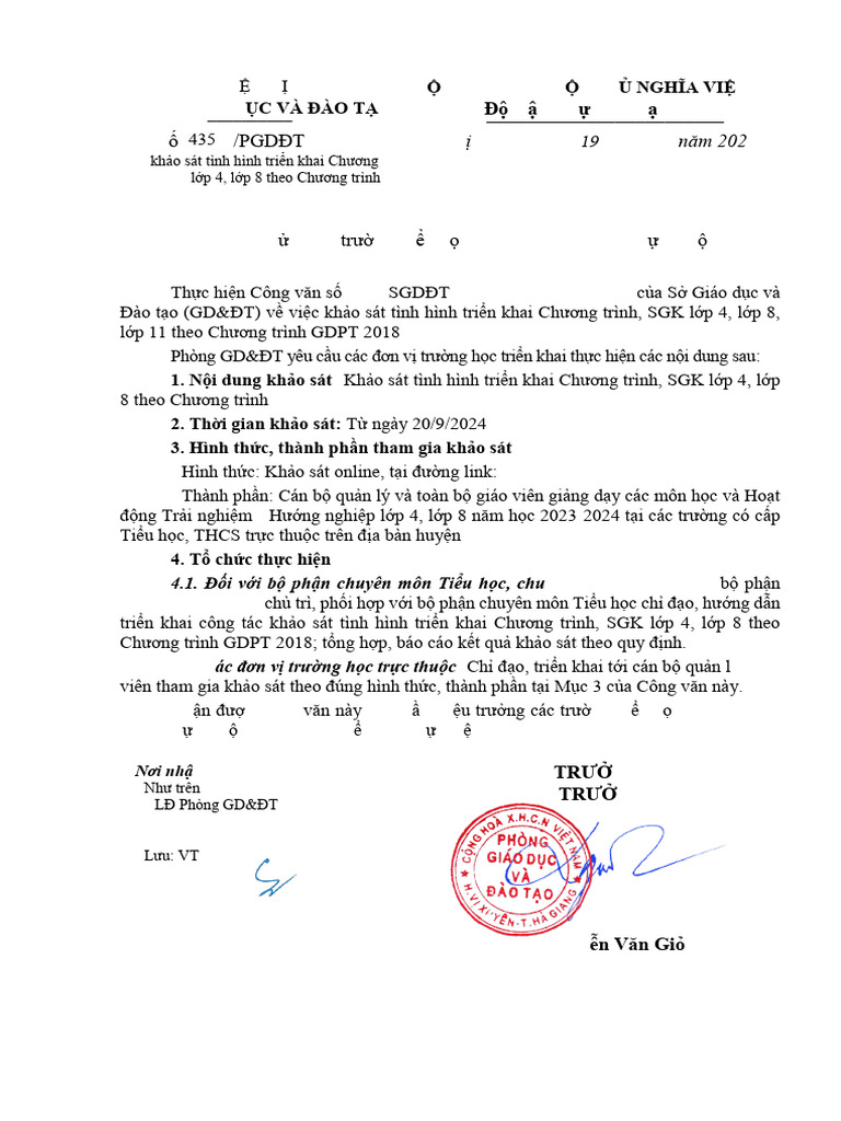 Signed-Signed-Vv Khao Sat Tinh Hinh Trien Khai Chuong Trinh SGK Lop 4 Lop 8 Theo Chuong Trinh ...