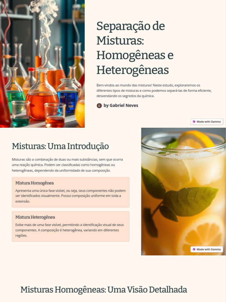 Separacao de Misturas Homogeneas e Heterogeneas | PDF | Mistura ...