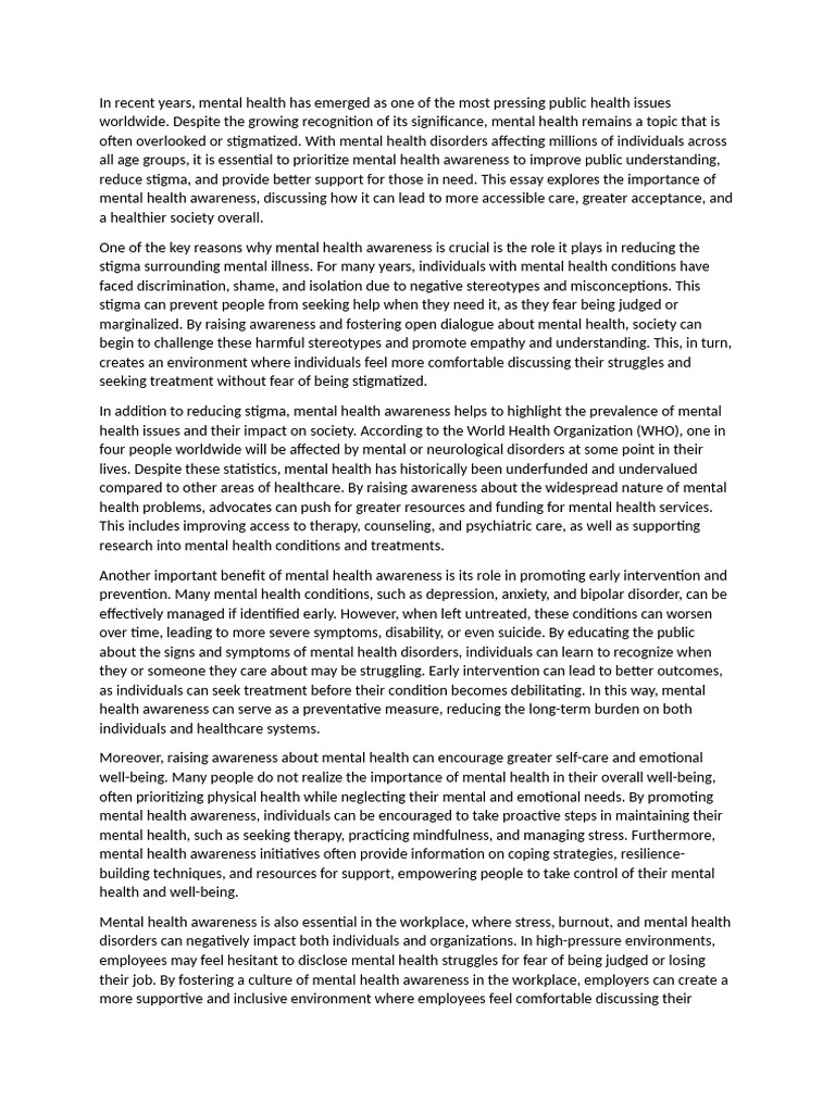 The Importance of Mental Health Awareness | PDF | Mental Health ...