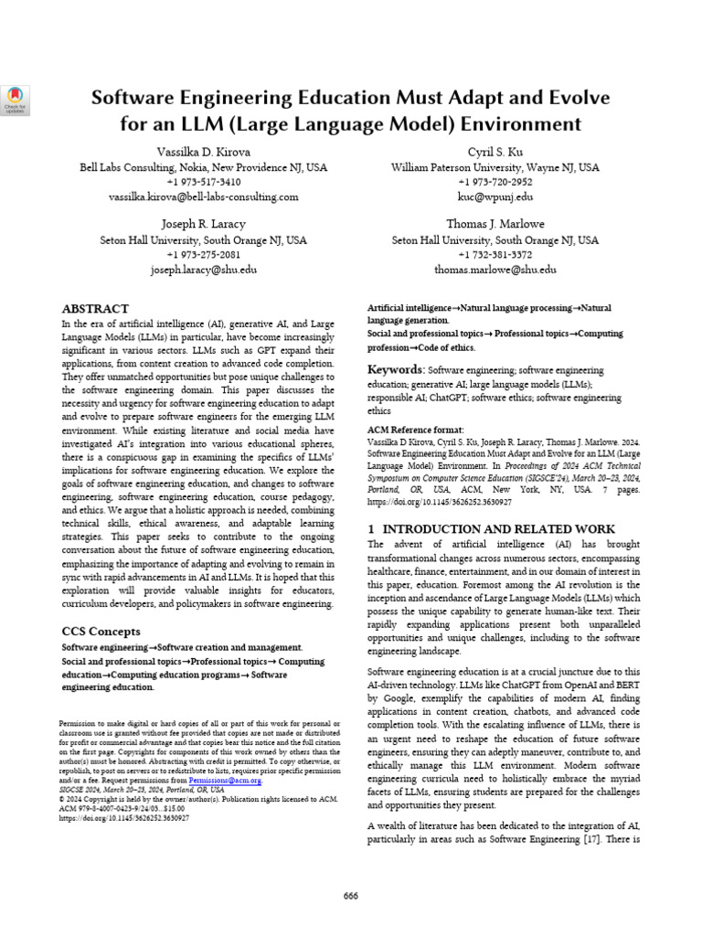 Adapting Software Engineering Education for LLMs | PDF | Artificial ...