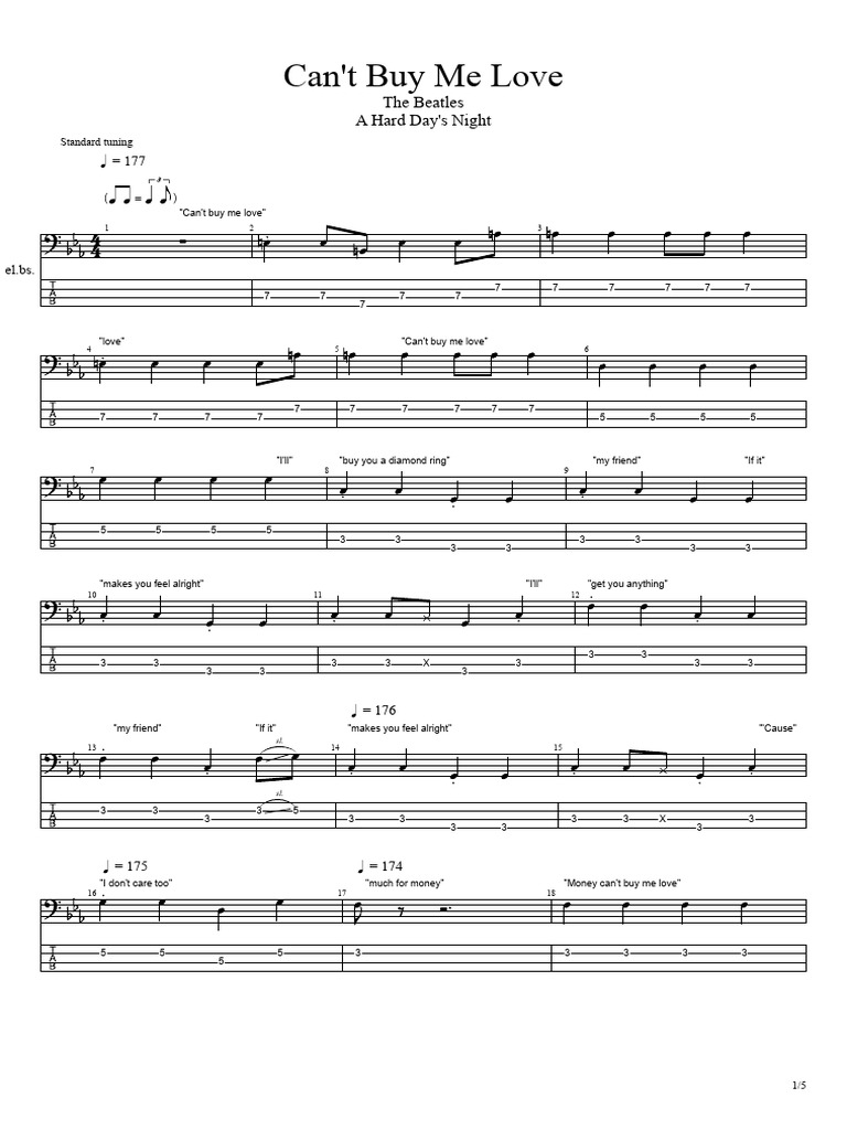 The Beatles - Cant Buy Me Love - BASS TABS | PDF | British Rock Songs ...