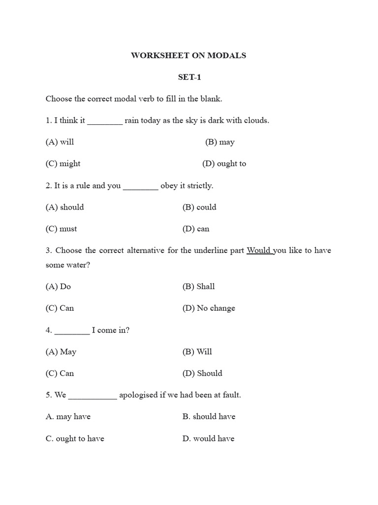 Worksheet On Modals | PDF | Language Arts & Discipline