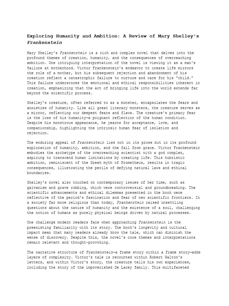 My Frankenstein Analysis | PDF | Frankenstein | Mary Shelley