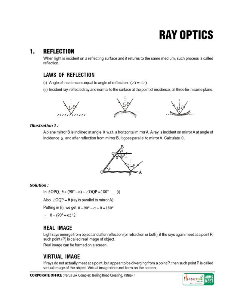 01 - Ray Optics - PMD | PDF | Mirror | Reflection (Physics)