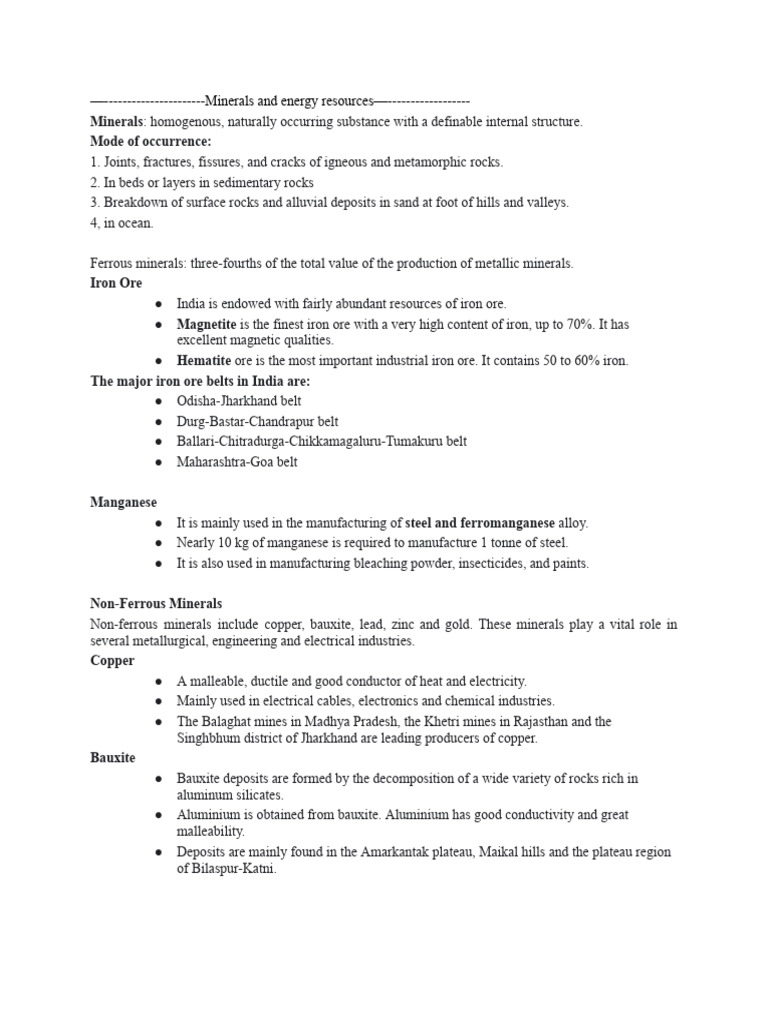 Minerals and Energy Resources Overview | PDF | Renewable Energy ...