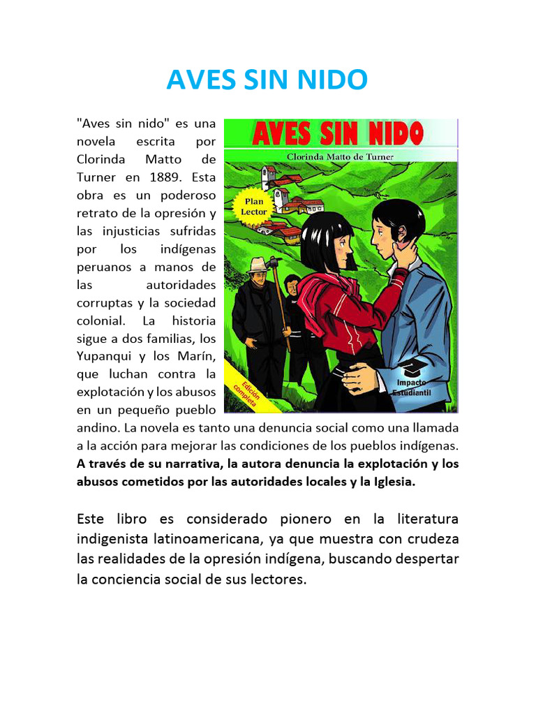 AVES SIN NIDO Resumen | PDF | Historia