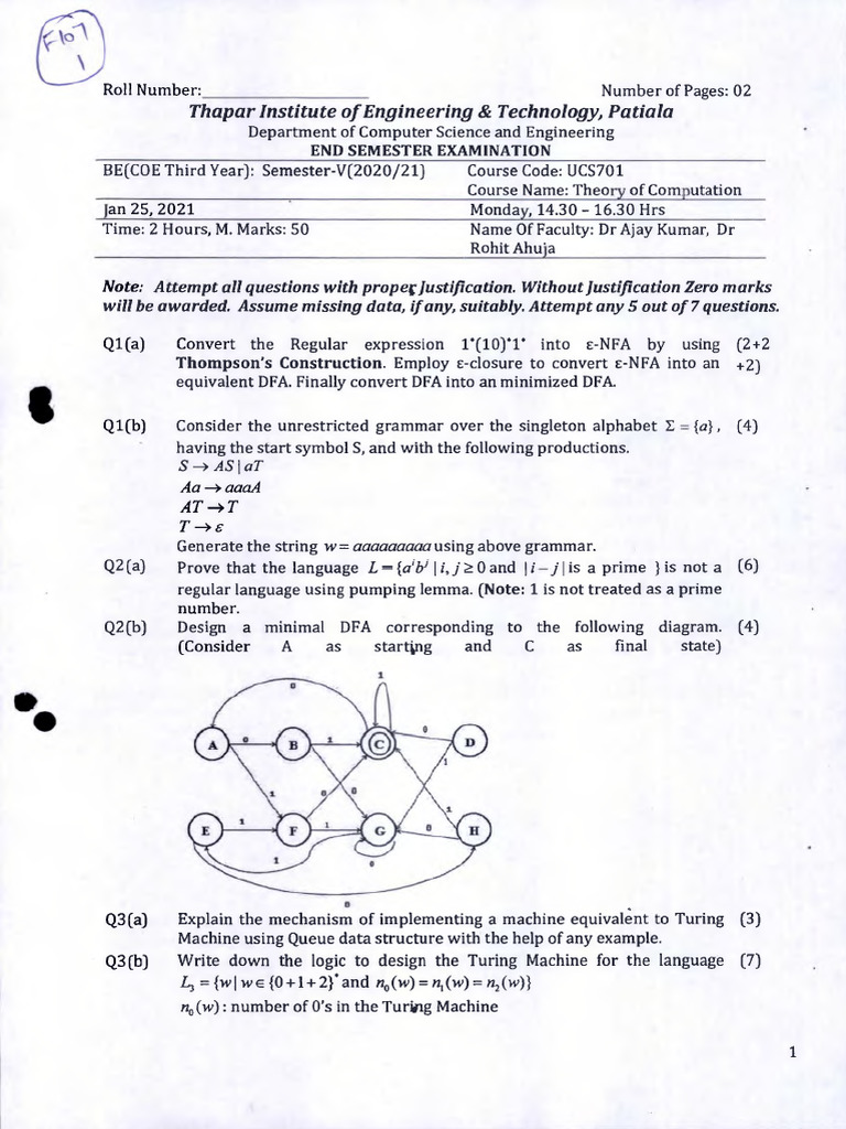 UCS701 | PDF | Formal Methods | Formalism (Deductive)