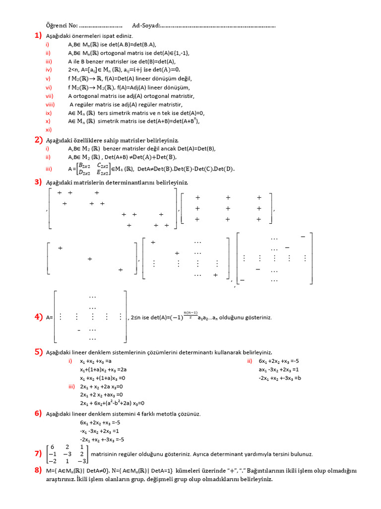 Lineer Cebir-II Ödev Soruları 2 | PDF