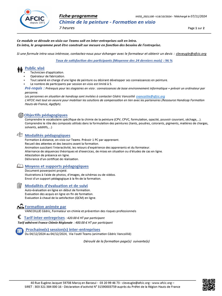 Programme - Formation - Chimie de La Peinture - Formation en Visio | PDF | Peinture