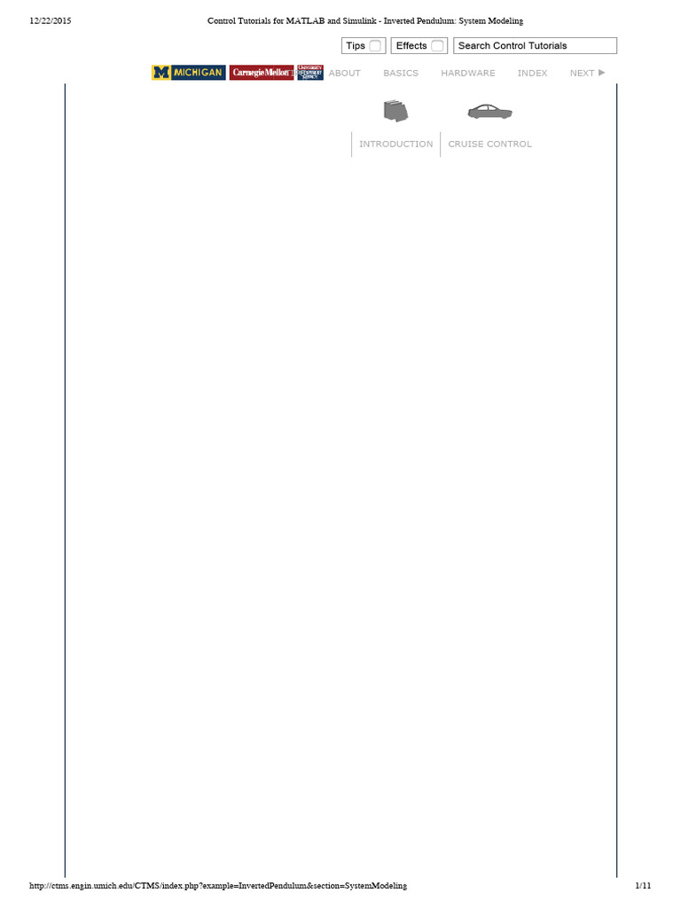 Control Tutorials For MATLAB and Simulink - Inverted Pendulum - System Modeling | PDF ...