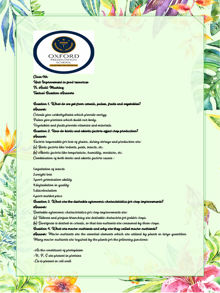 Improvement in Food Resources questions-WPS Office | PDF | Soil | Agriculture