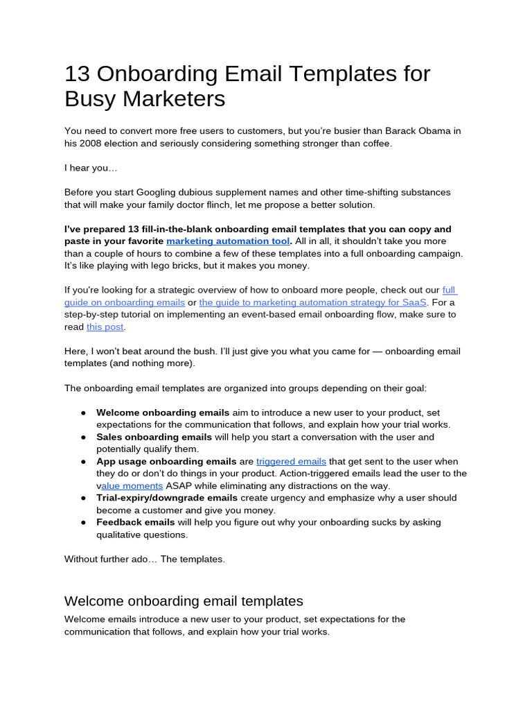 (Template) Onboarding Email Templates | PDF | Computers