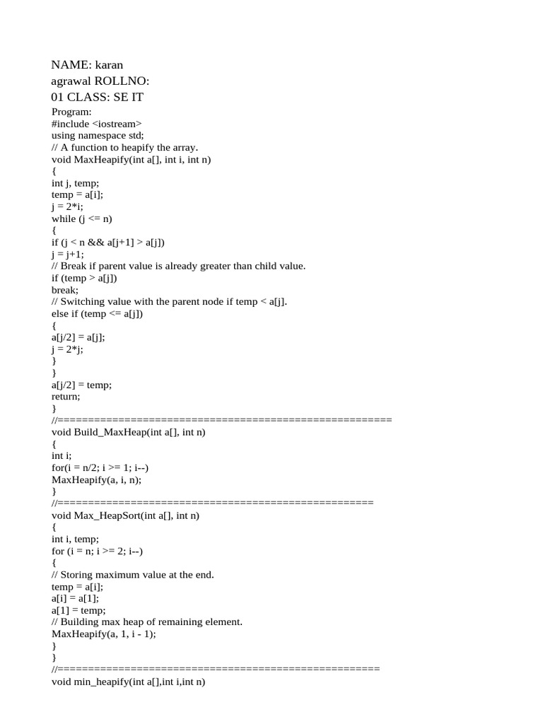 Heap Sort Implementation in C++ | PDF
