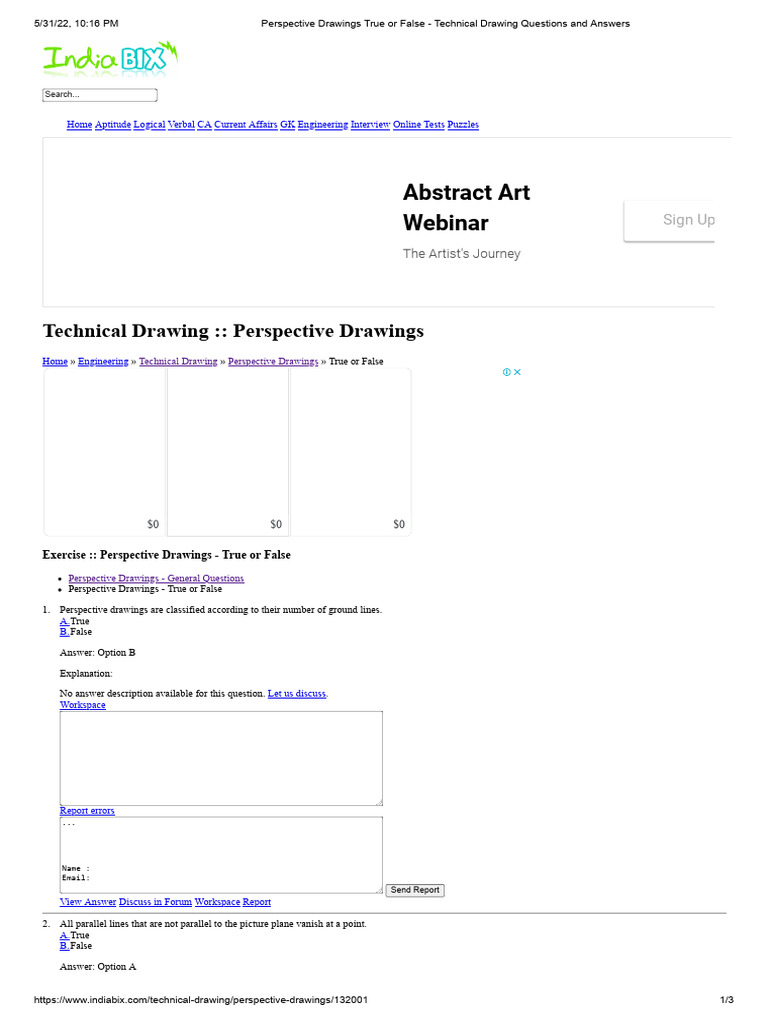 Perspective Drawings True or False - Technical Drawing Questions and ...