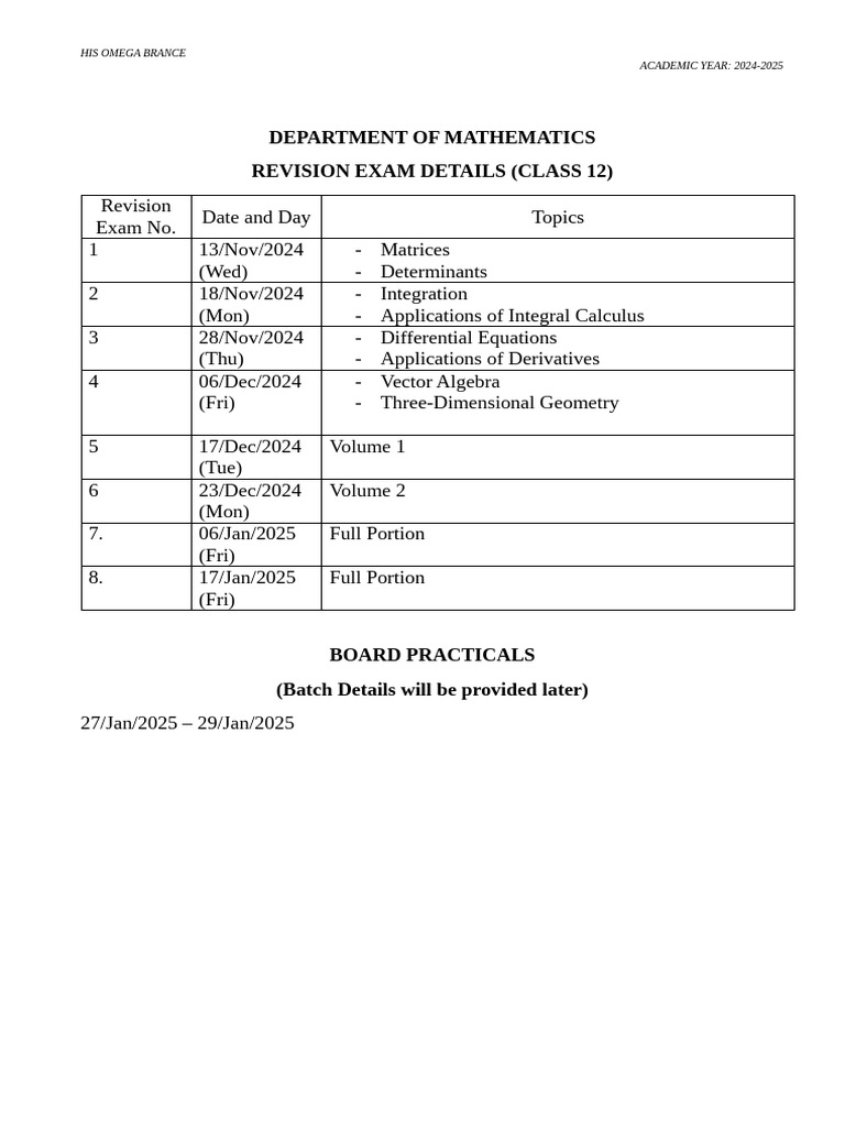 Class 12-Revision Exam (Theory) - Board Practicals-Details | PDF ...