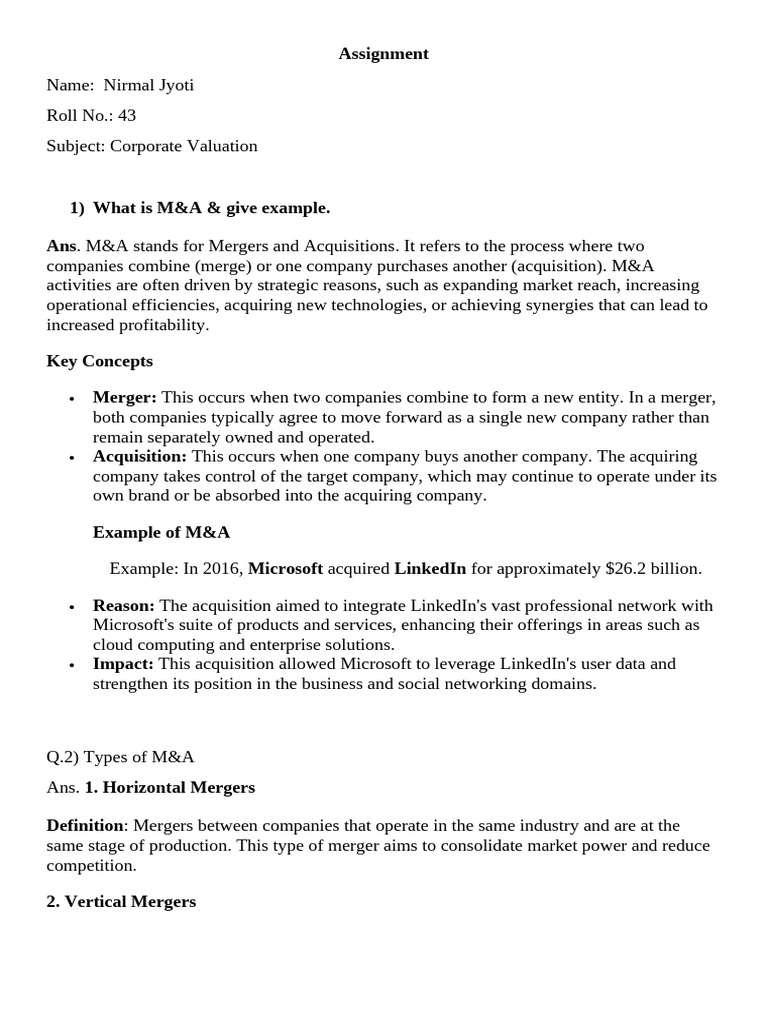 M&A Concepts and Valuation Insights | PDF | Valuation (Finance ...