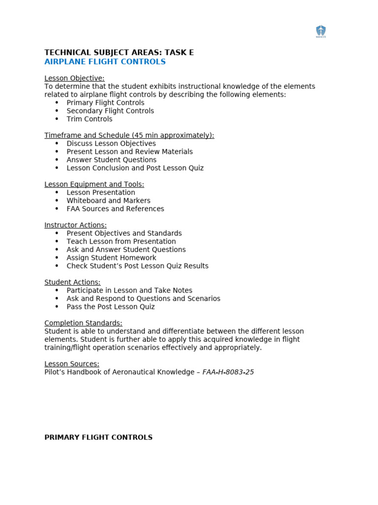 Task E - Airplane Flight Controls CFI FAA Pilots . | PDF | Flight ...