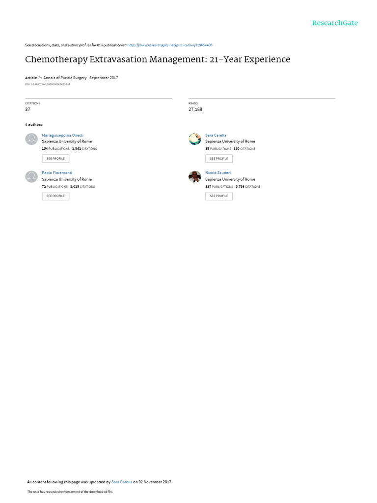 Chemotherapy Extravasation Management 21-Year Expe | PDF | Chemotherapy ...