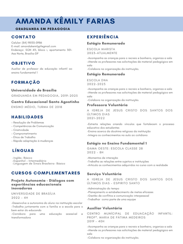Currículo - Amanda - 20240521 - 101917 - 0000 | PDF | Pedagogia