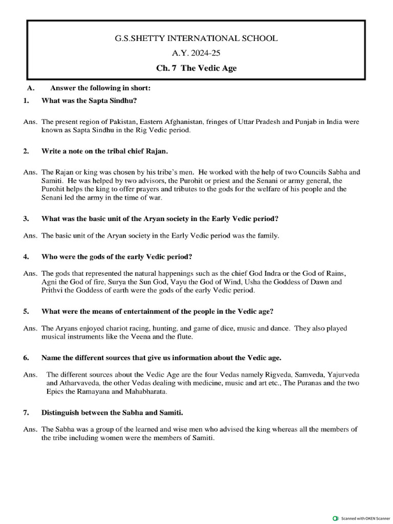 Grade 6 Ch. 7 The Vedic Age | PDF