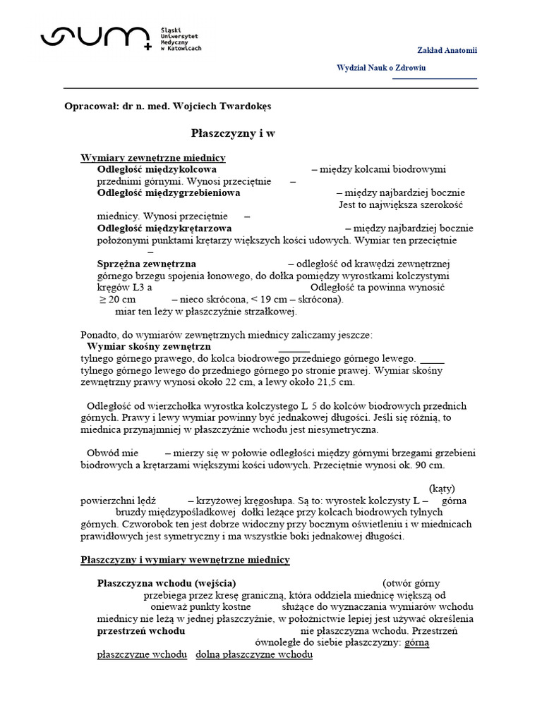 Płaszczyzny I Wymiary Miednicy | PDF