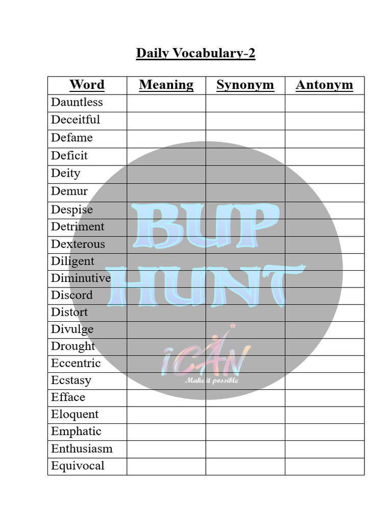 Daily Vocabulary Words and Meanings | PDF | General Fiction
