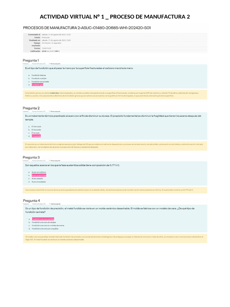 Actividad Virtual N 1 - Procesos de Manufactura 2 | PDF