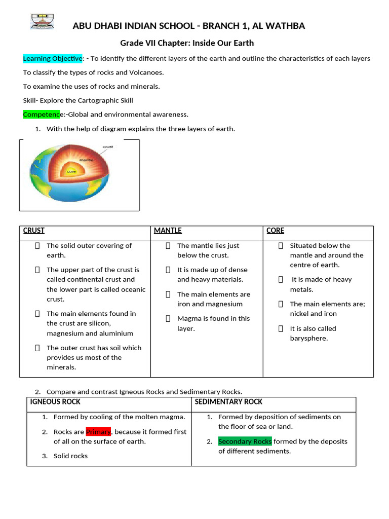 Earth Layers and Rock Types Explained | PDF | Rock (Geology) | Natural ...