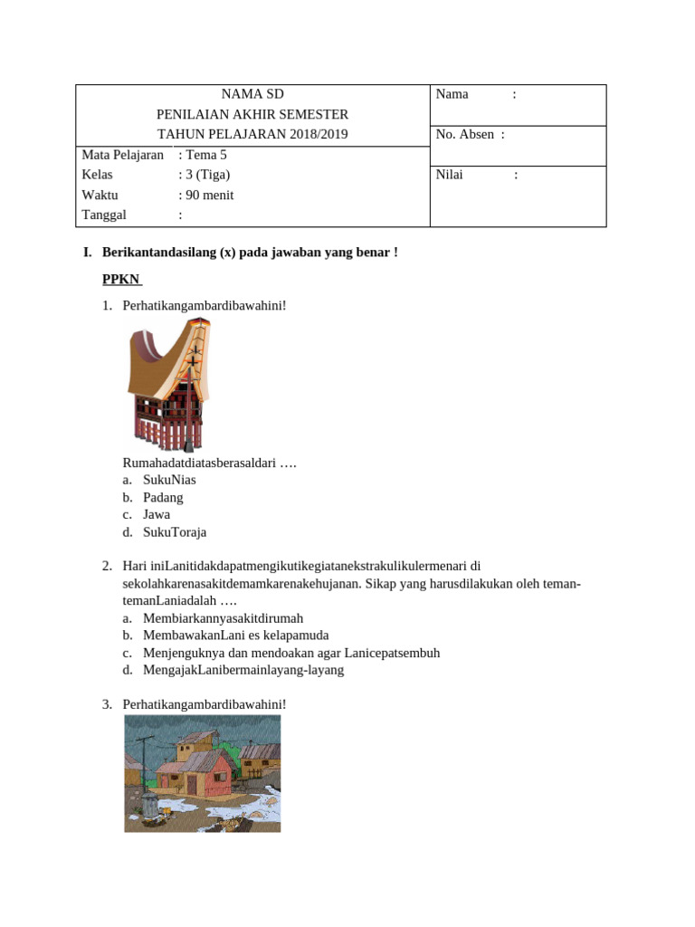 Soal Pas Kelas 3 Tema 5 | PDF