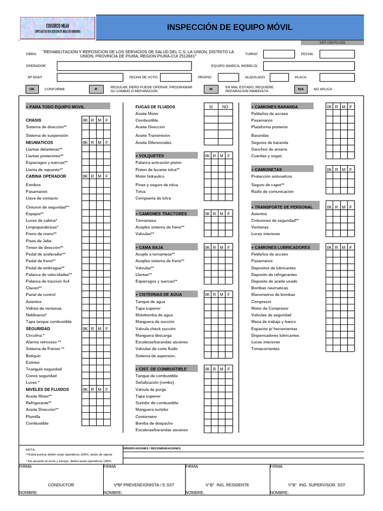 SST - CM.FO.015 - Inspección Equipo Móvil | PDF | Camión | Vehículo de motor