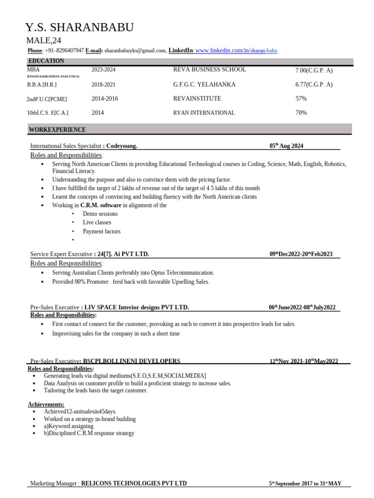 SHARAN CV (2) | PDF