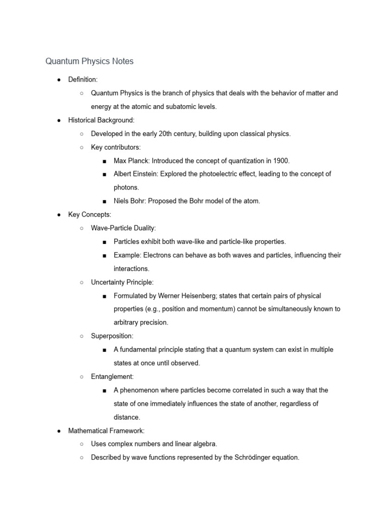 Quantum Physics Notes | PDF | Quantum Mechanics | Quantum Field Theory Quantum Physics Notes | PDF | Quantum Mechanics | Quantum Field Theory