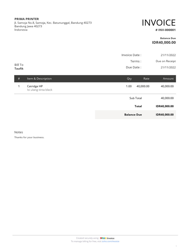 Invoice for Catridge HP Purchase | PDF