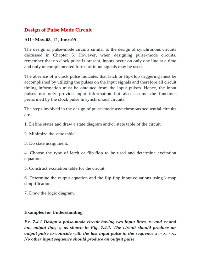 Design of Pulse Mode Circuit | PDF | Logic Gate | Electronic Engineering