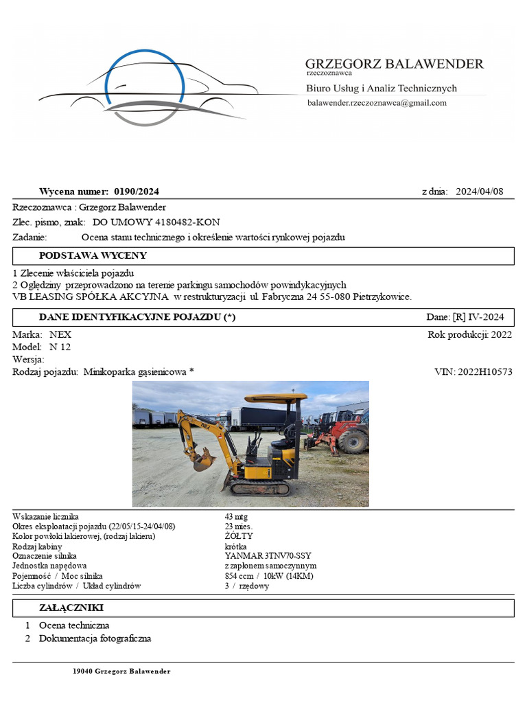 Minikoparka Nex n12 Wraz Z Wyposazeniem Ot Zalacznik 55802 | PDF