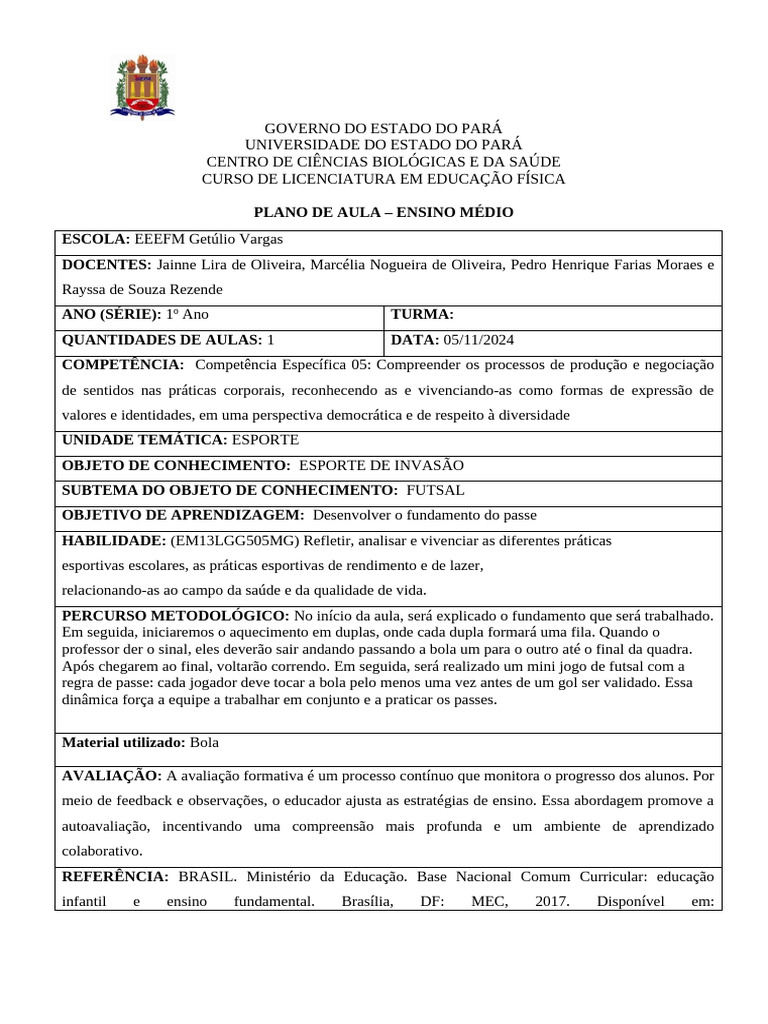 PLANO DE AULA Getulio 05-11 | PDF