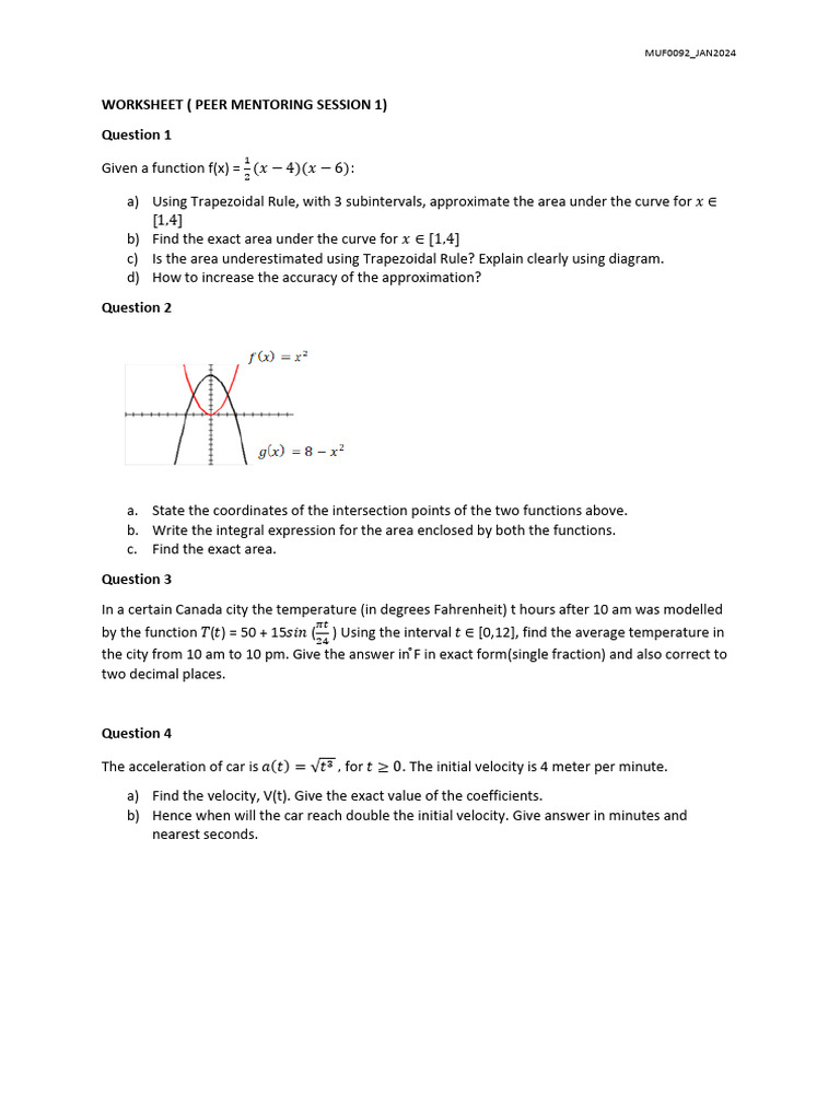 Calculus Worksheet: Areas & Motion | PDF | Teaching Methods & Materials ...