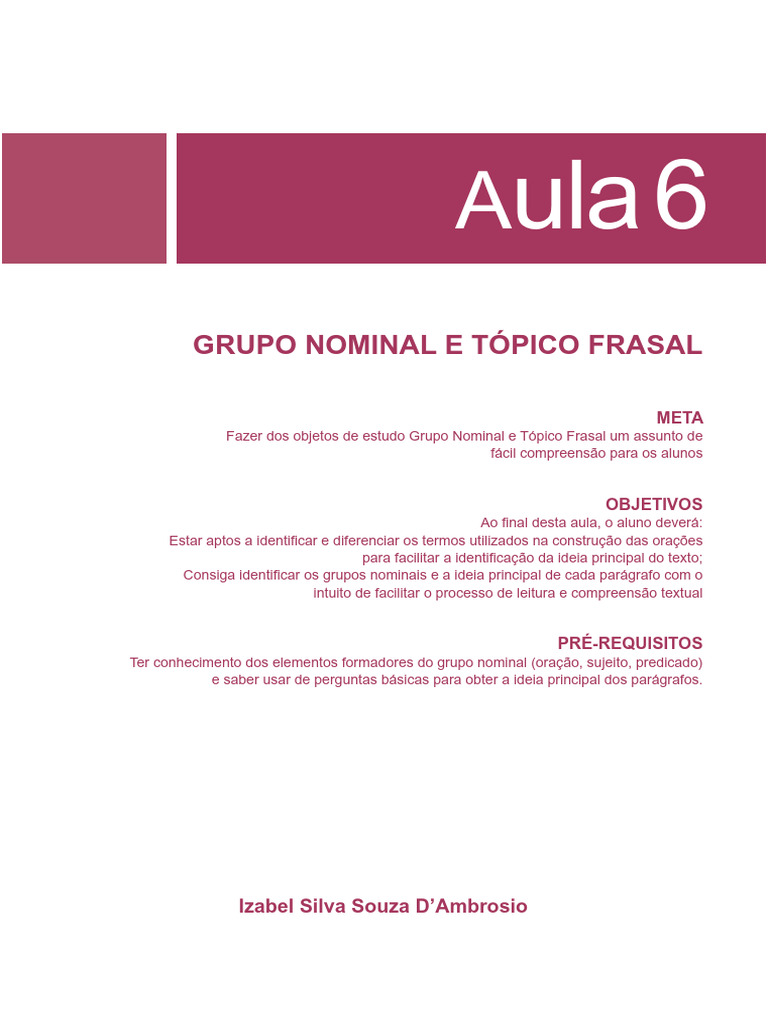 O Escrito em Lingua Inglesa I Aula 6 | PDF | Linguística | Sintaxe