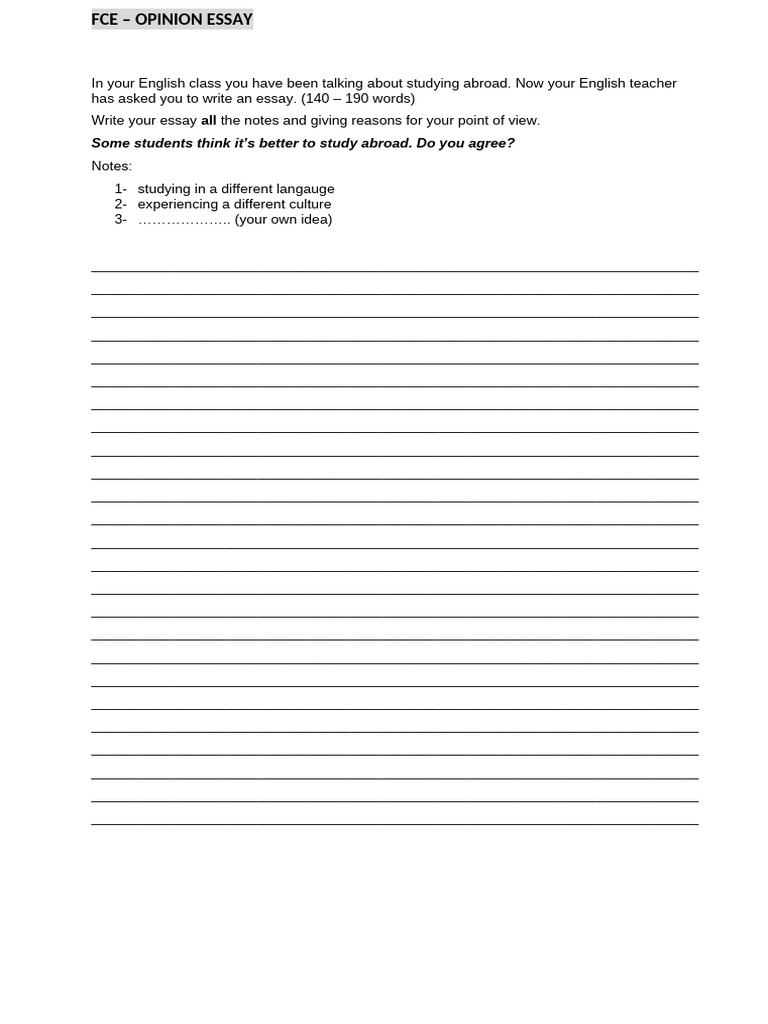 Fce Opinion Essay Worksheet | PDF | Human Communication