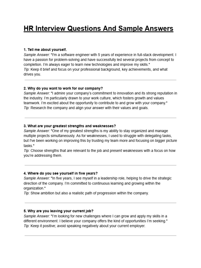 HR Interview Q&A Guide | PDF | Social Psychology | Behavior Modification