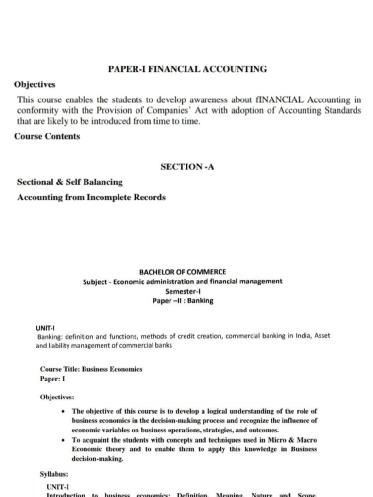 B. Com EAFM Hons CIA Syllabus | PDF