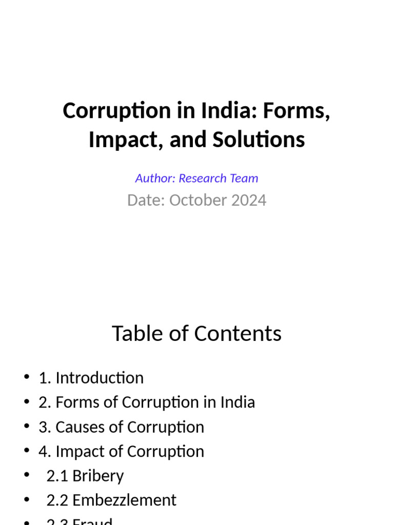 Corruption in India: Types and Solutions | PDF